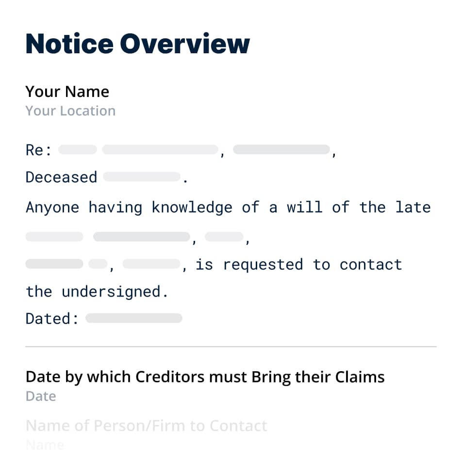 Publish a Notice to Creditors Online | Estateably
